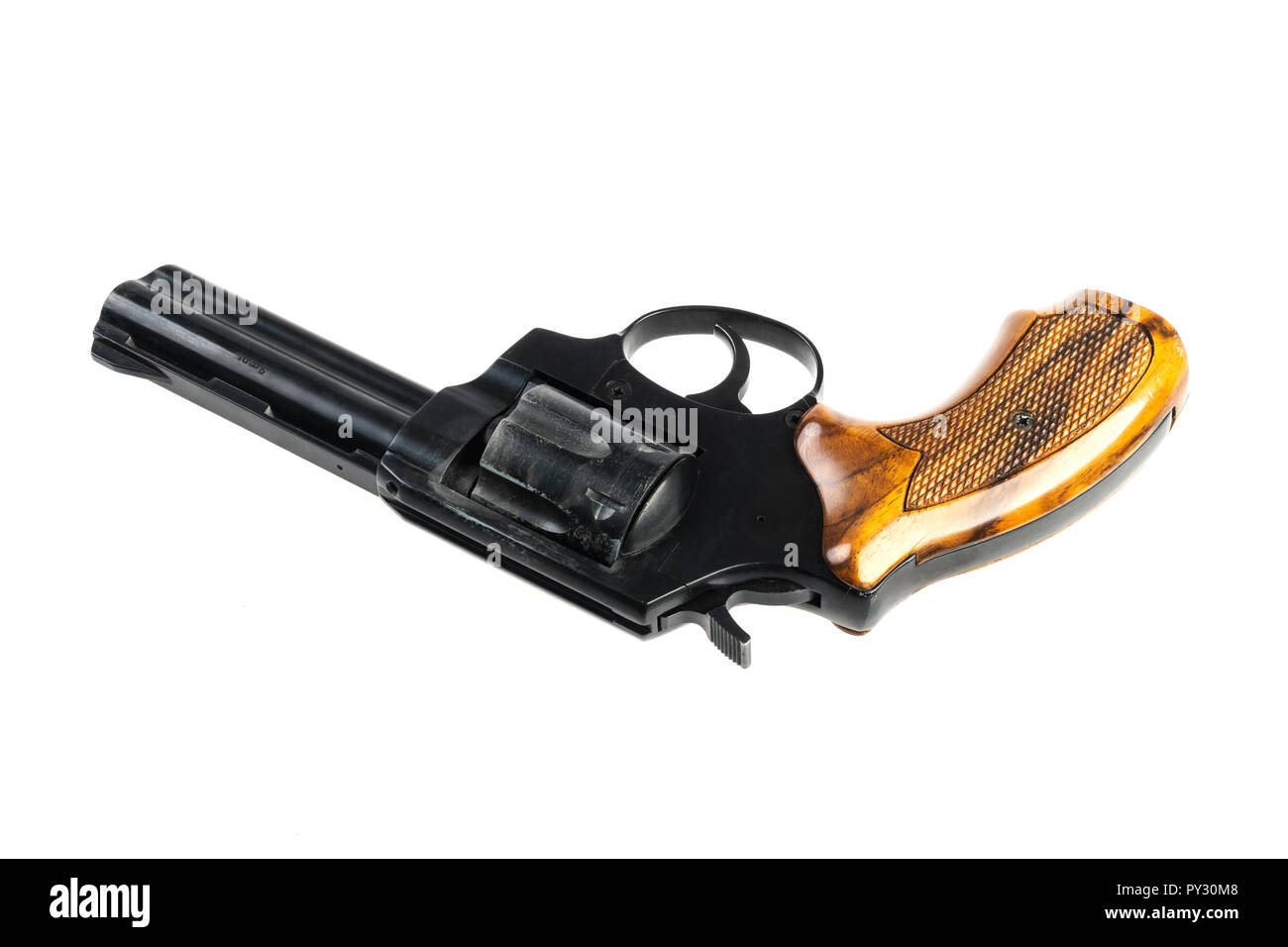 isolated used old black revolver on a white background Stock Photo - Alamy