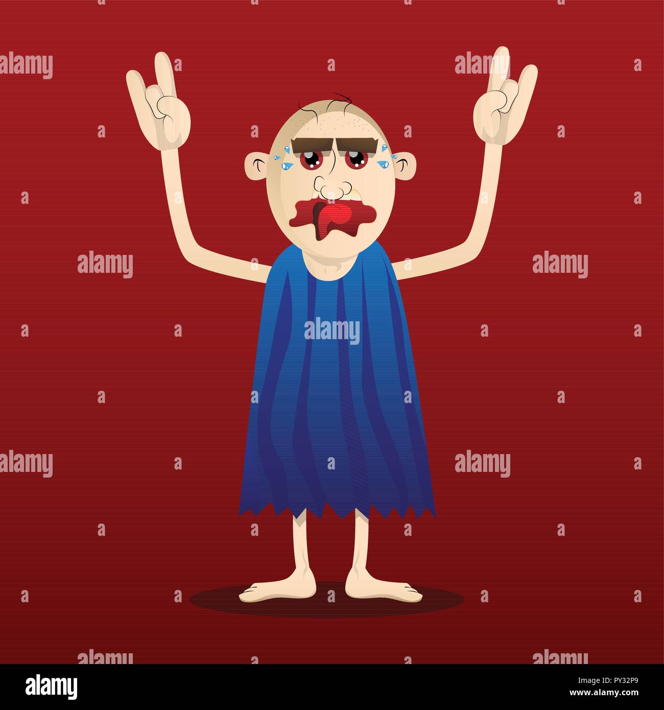 Cartoon Caveman With Hands In Rocker Pose Vector Illustration Of A Man From The Stone Age Stock