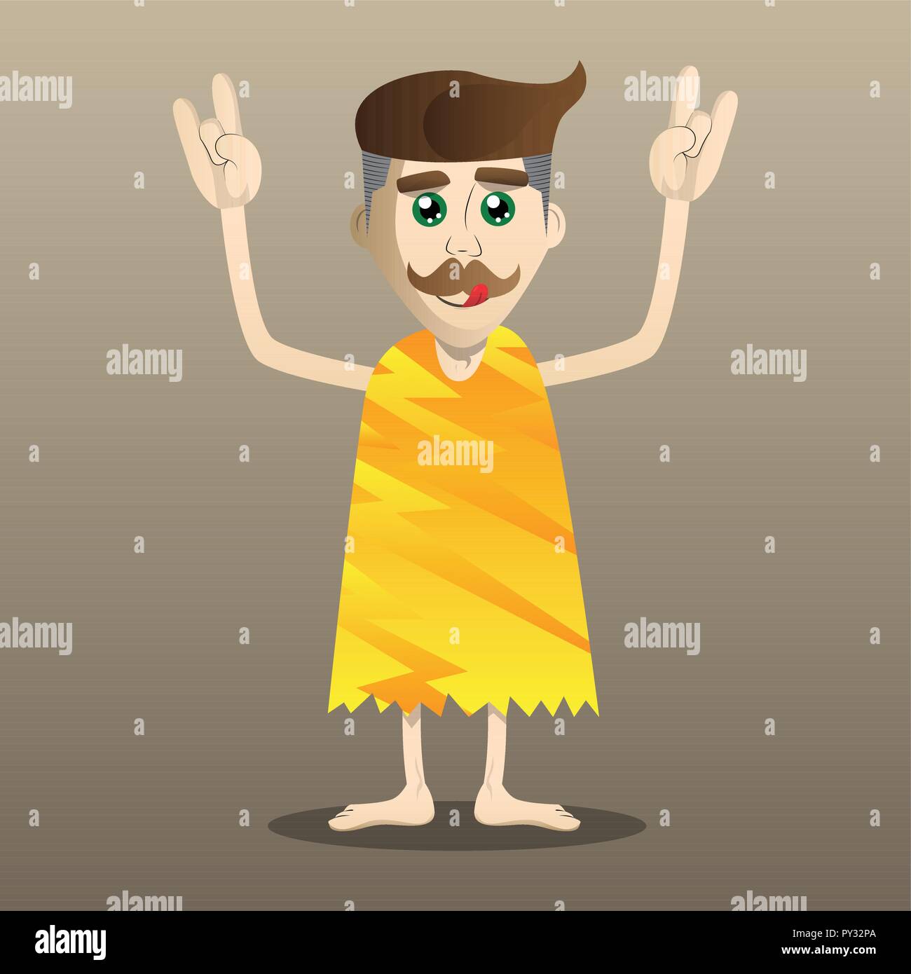 Cartoon caveman with hands in rocker pose. Vector illustration of a man ...
