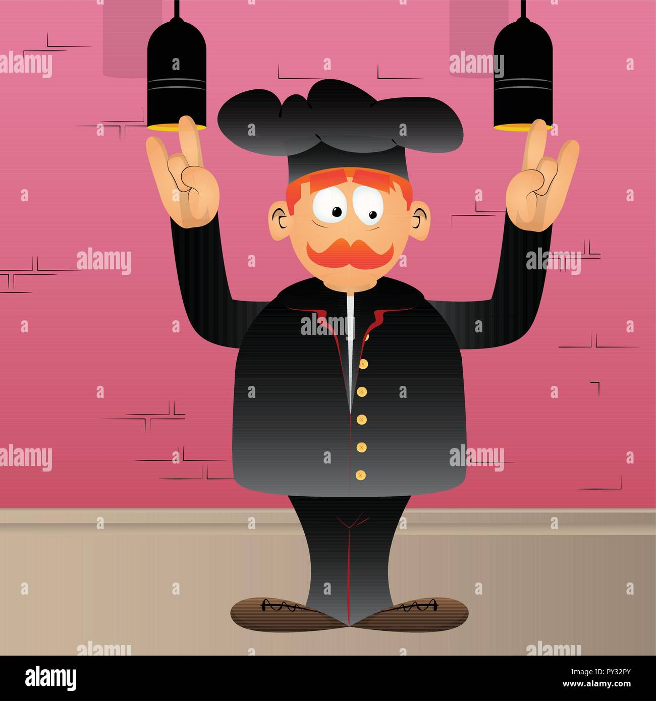 Fat male cartoon chef in uniform with hands in rocker pose. Vector ...