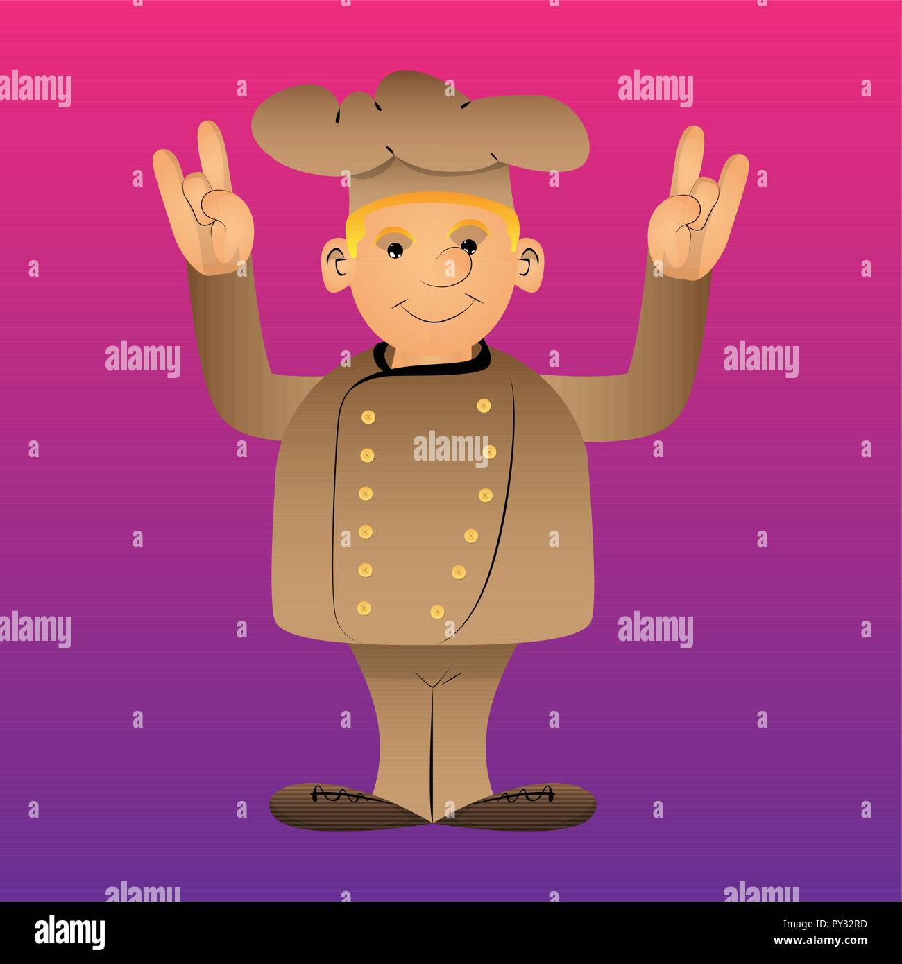 Fat male cartoon chef in uniform with hands in rocker pose. Vector ...