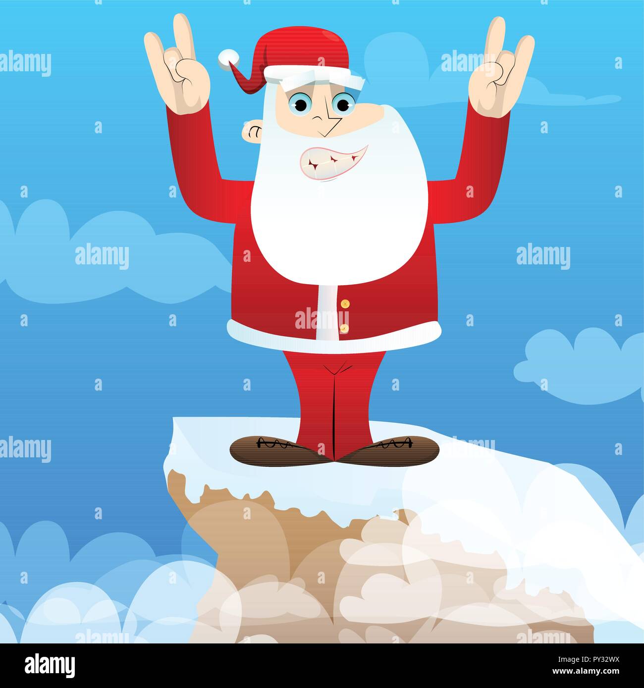 Santa Claus in his red clothes with white beard with hands in rocker ...