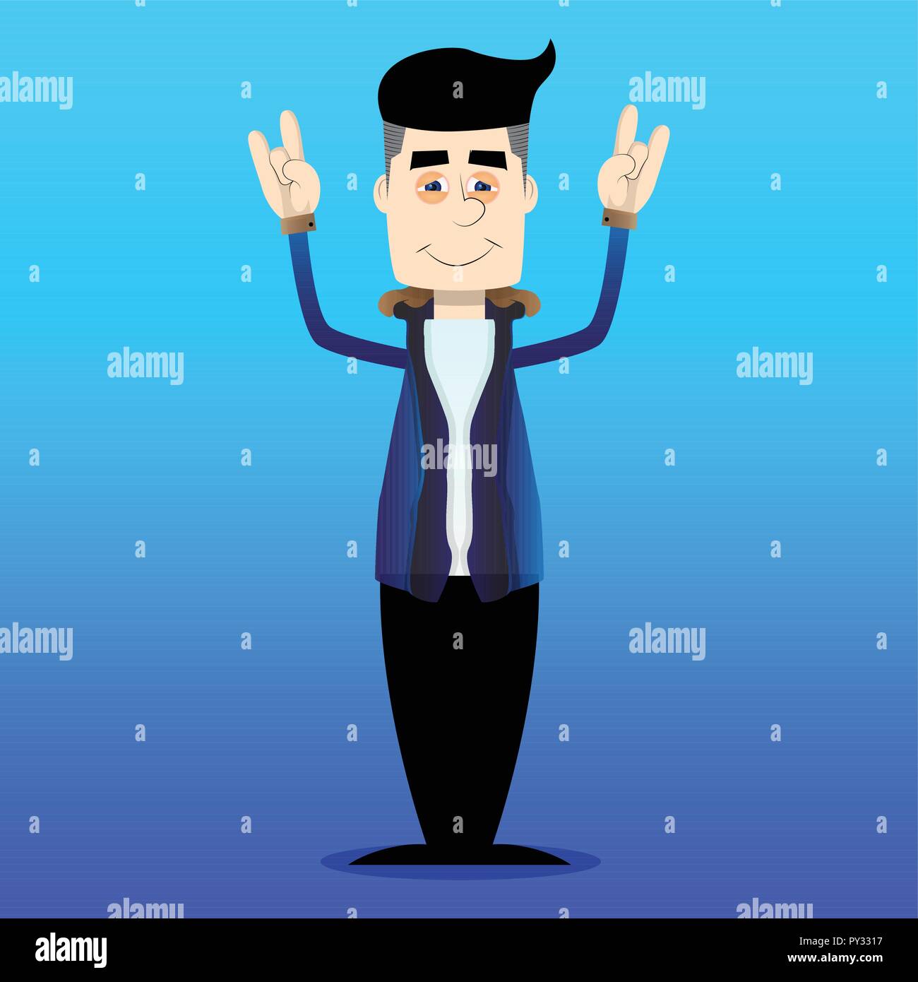 Funny cartoon man dressed for winter with hands in rocker pose. Vector ...