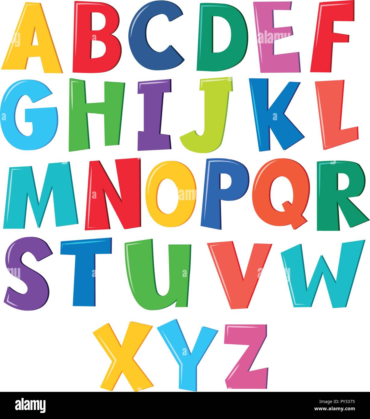 Colourful english alphabet on white background illustration Stock ...