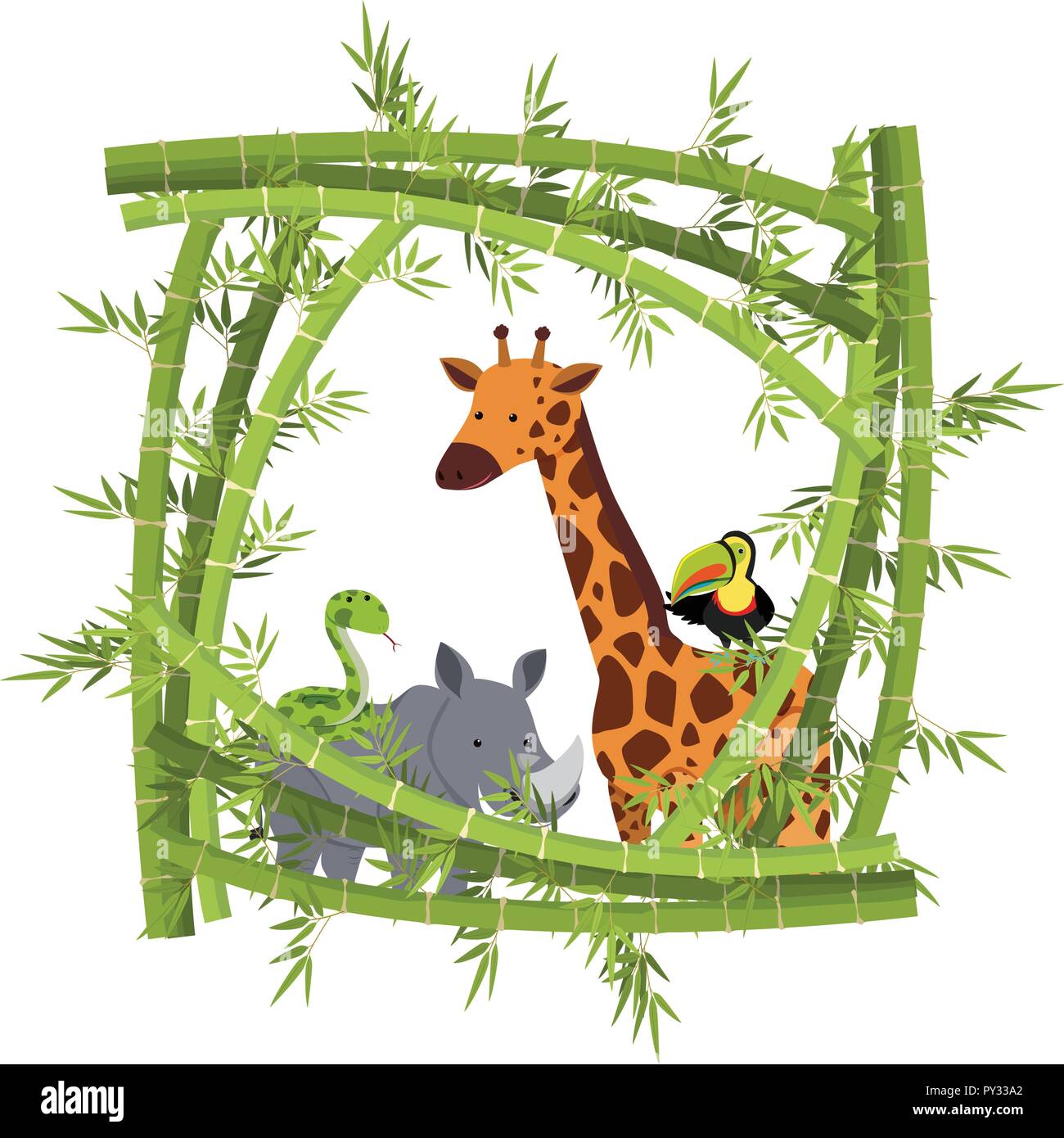 Different animals within a bamboo frame illustration Stock Vector Image ...