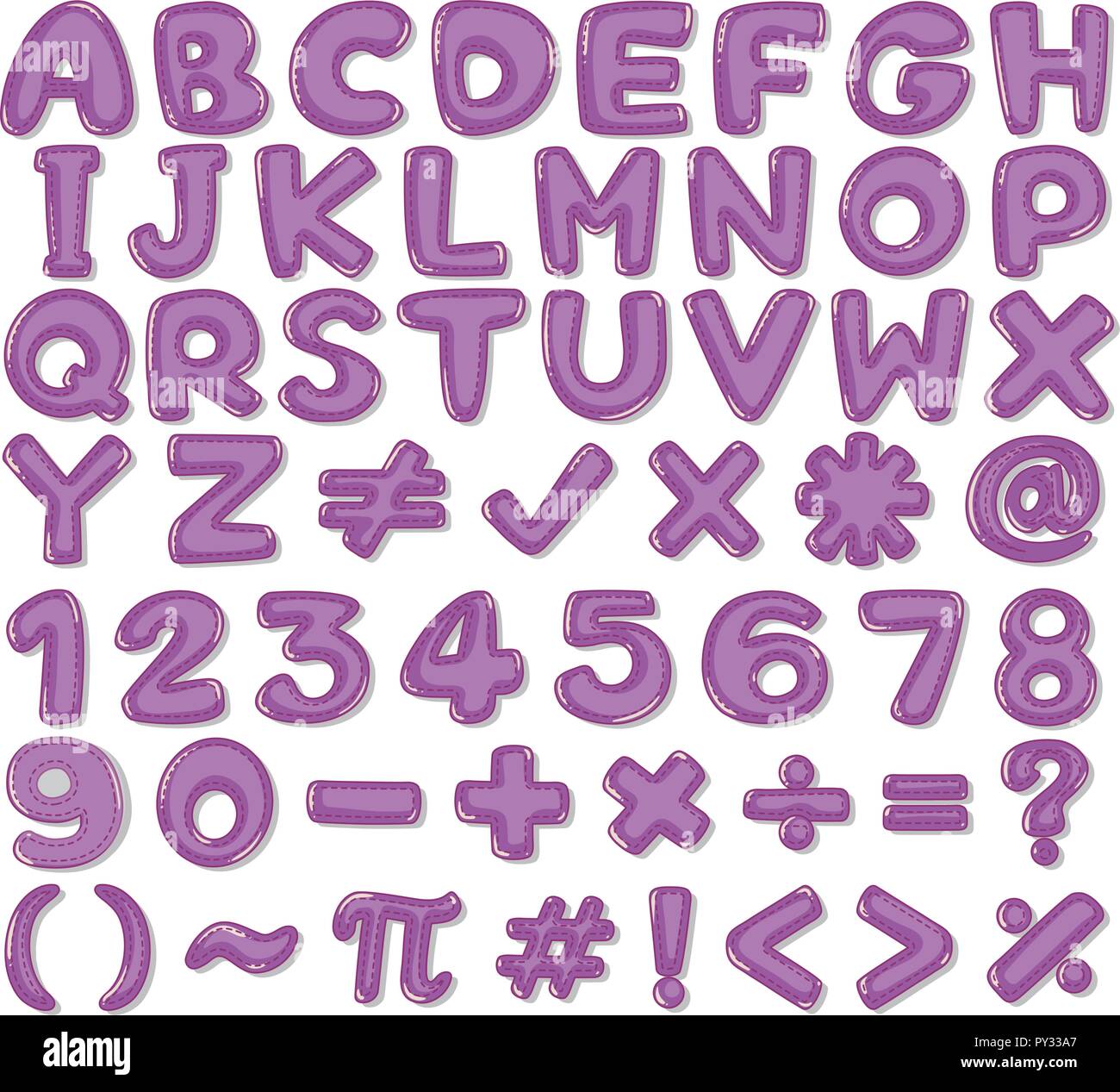 Purple English Alphabet and Number illustration Stock Vector Image ...