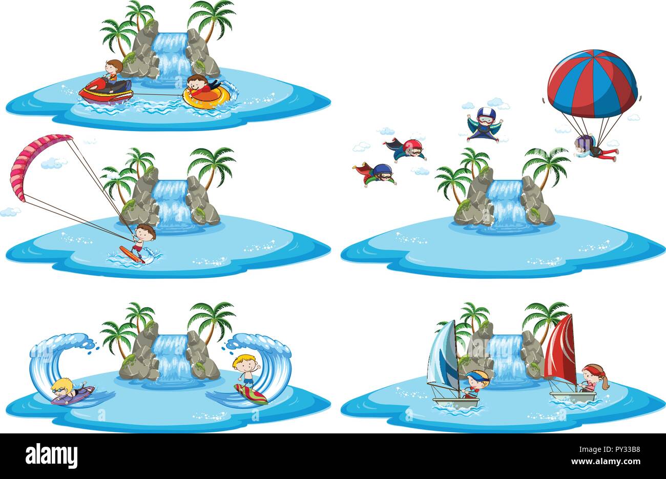 Set of different sport signs above water illustration Stock Vector ...