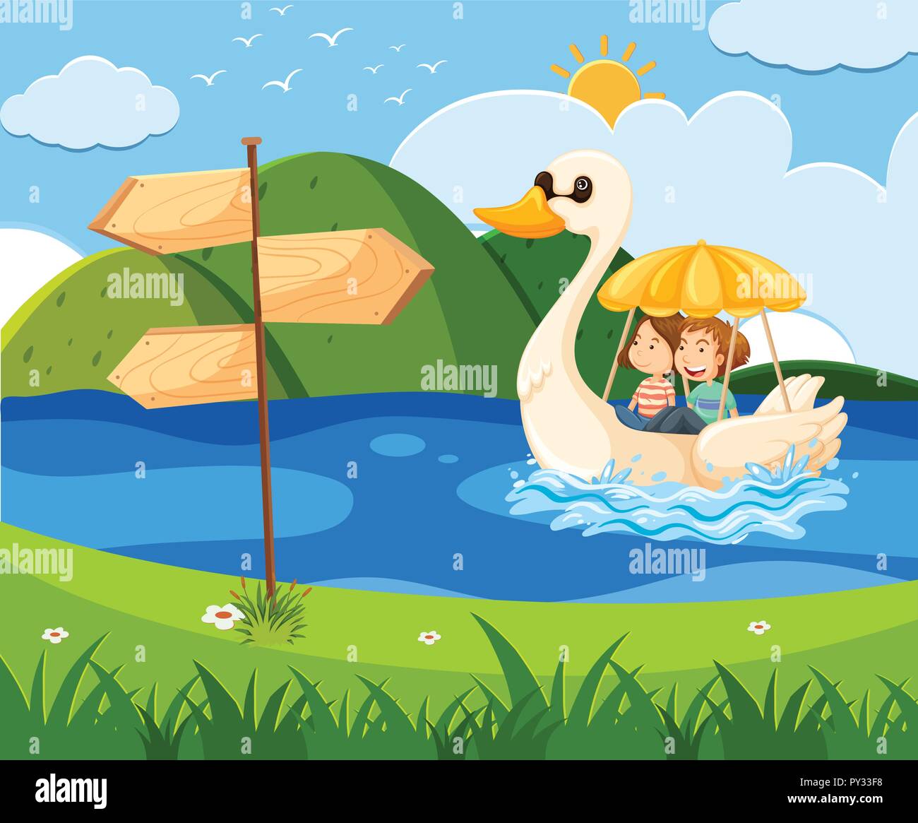 A Couple Riding Swan Boat illustration Stock Vector Image & Art - Alamy