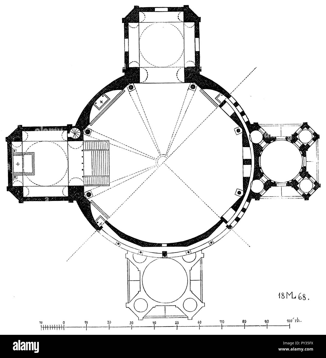 S. Maria della Croce at Crema: floor plan (M. Lohde), 1870 Stock Photo ...
