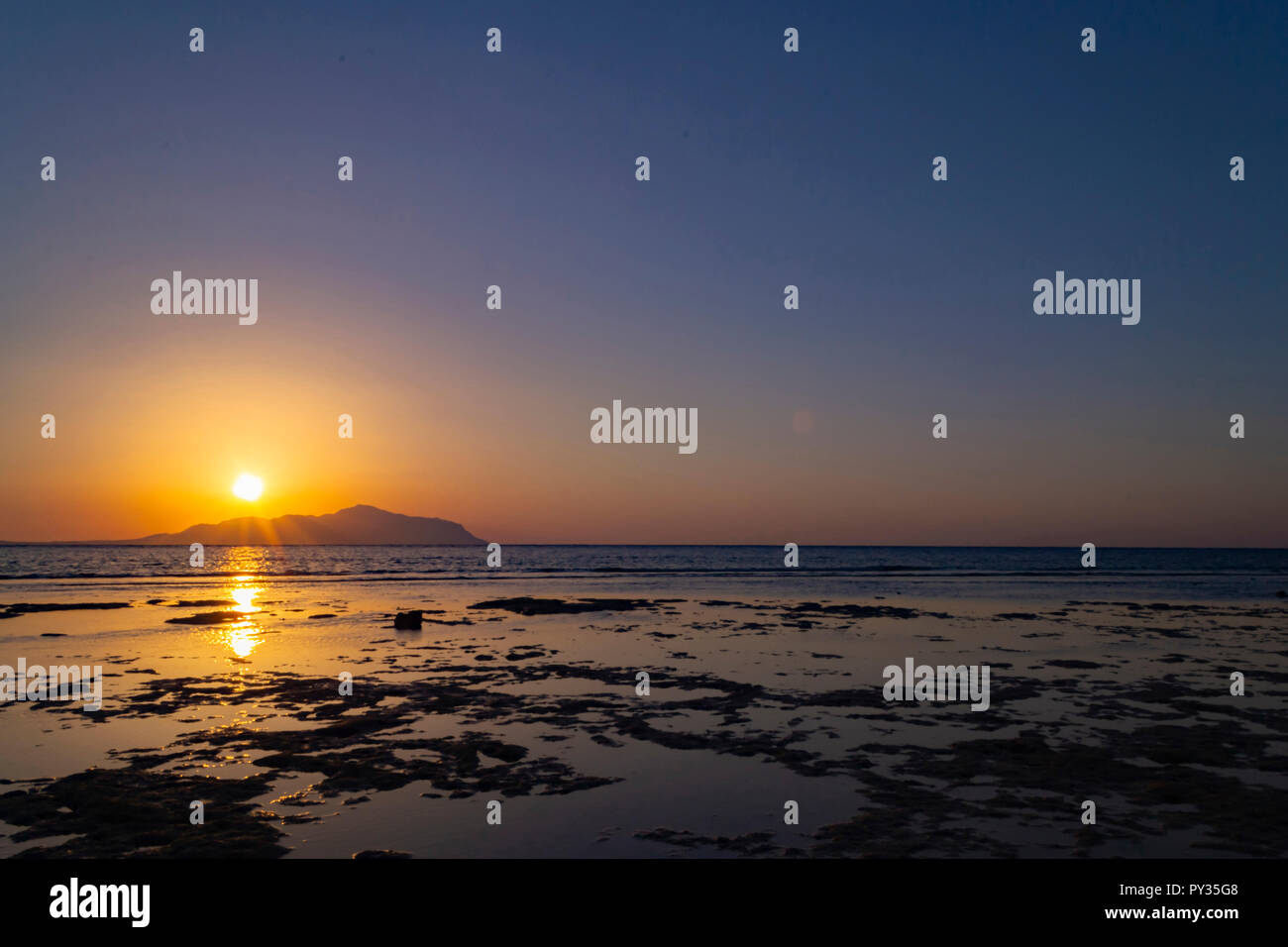 Wonderful sunset over Tiran island. Red sea, Saudi Arabia Stock Photo ...