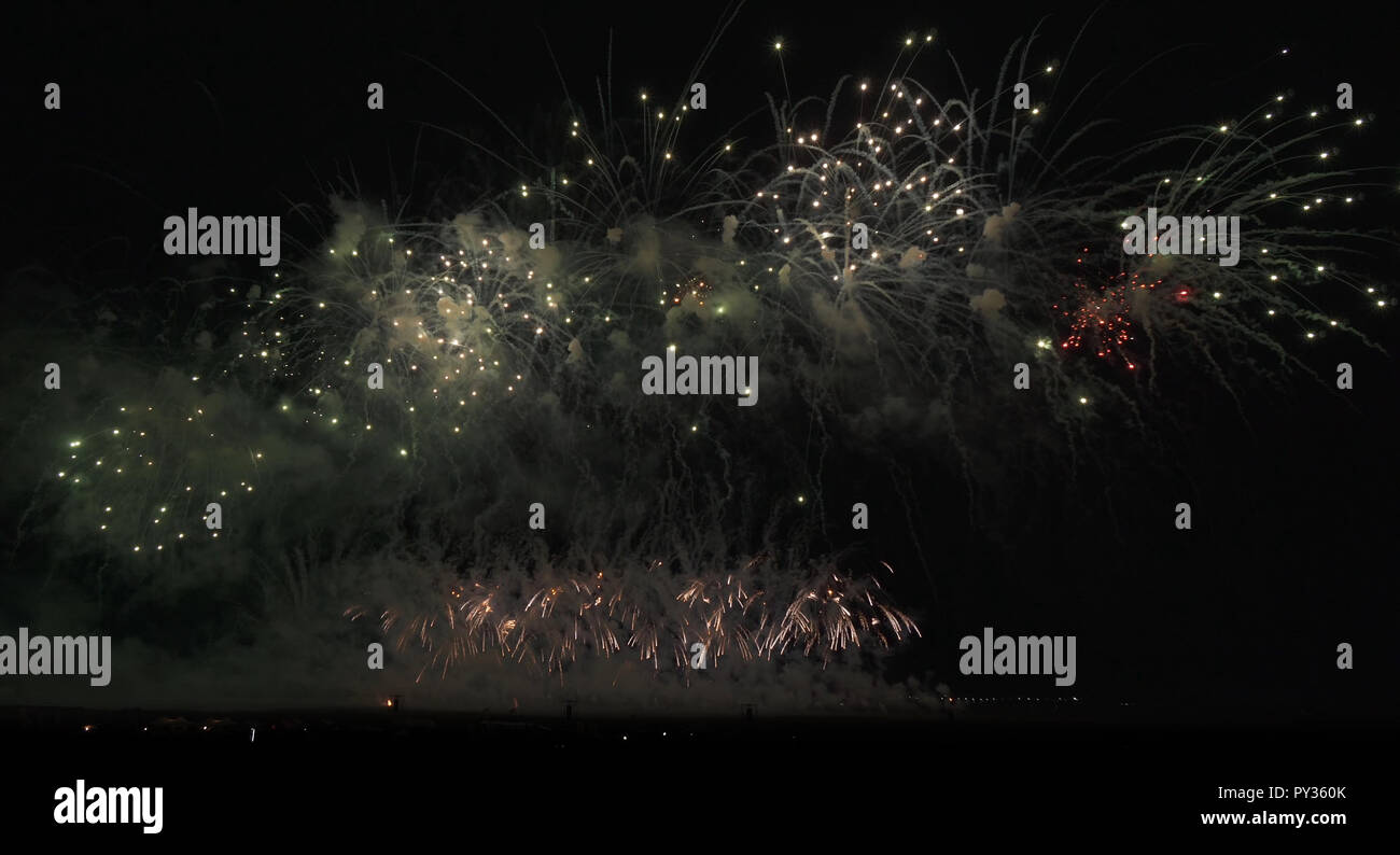 Colorful fireworks on the black sky background Stock Photo - Alamy