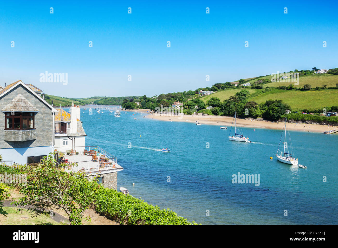 3 June 2018: Salcombe, Devon, UK - Salcombe and the Kingsbridge Estuary ...