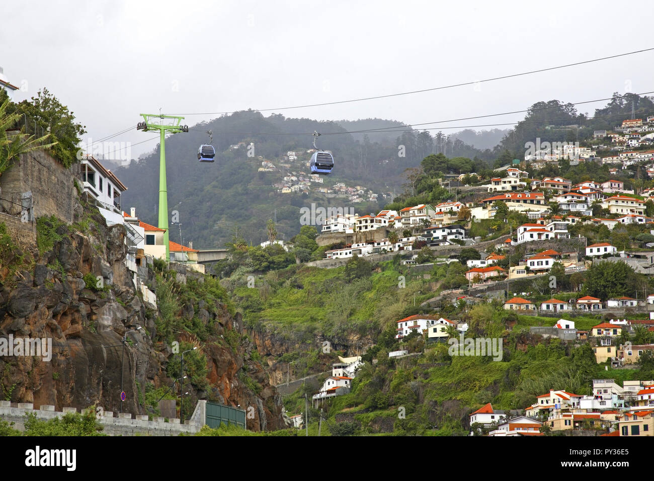 Cable car ride between Funchal and Monte. Madeira island. Portugal ...