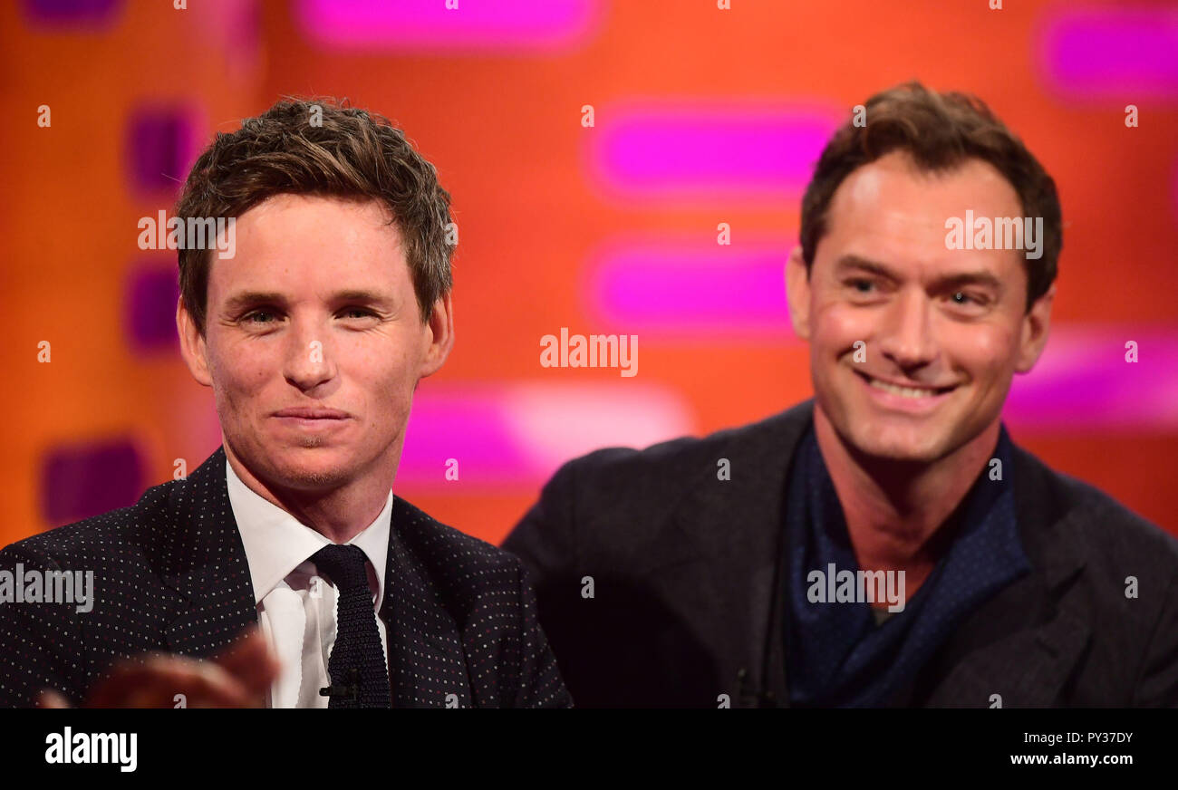 Eddie Redmayne and Jude Law (right)during the filming of the Graham ...