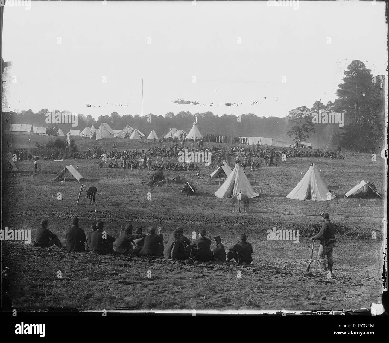 Camp scene, Guarding Confederate prisoners Stock Photo - Alamy