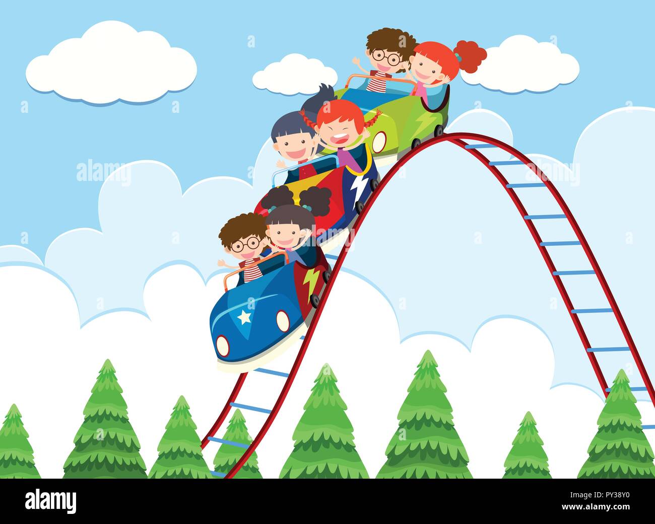Children riding roller coaster illustration Stock Vector Image & Art ...