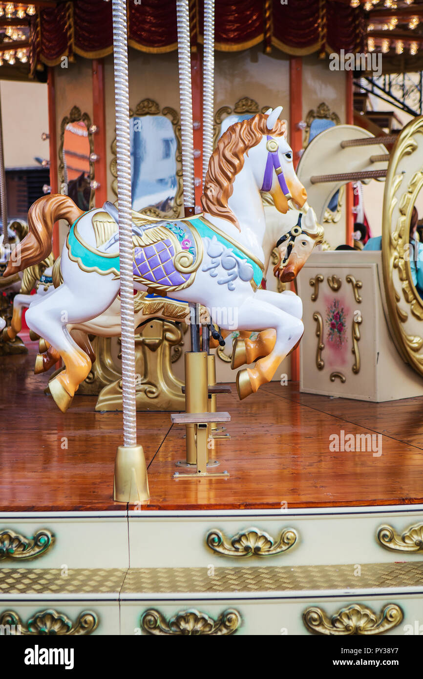 Carousel. Horses on a carnival Merry Go Round Stock Photo - Alamy