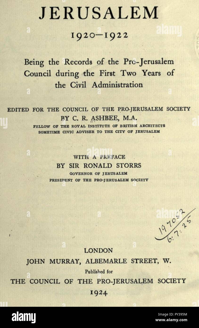 C.R. Ashbee, Jerusalem 1920-1922 (title page Stock Photo - Alamy