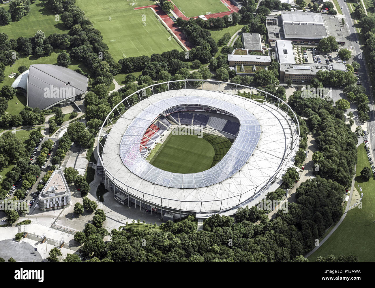 Fussballstadion, AWD-Arena, Hannover, Luftaufnahme Stock Photo - Alamy