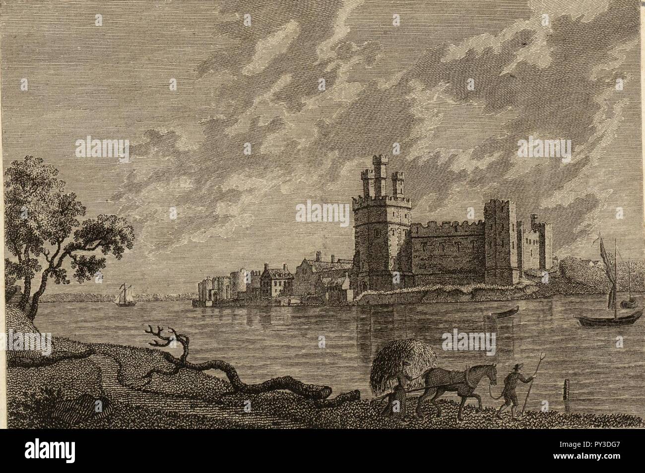 Caernarvon Castle engraving Stock Photo - Alamy