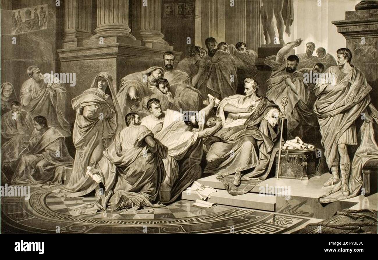 Caesar‥99s death drawn by Franciszek Tegazzo after Pilloti 1874 Stock Photo - Alamy