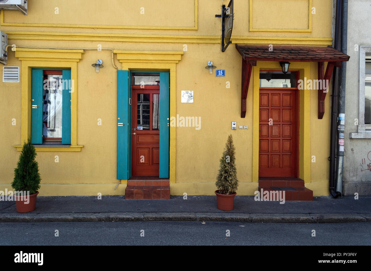 Beautiful yellow store in Zemun Stock Photo - Alamy