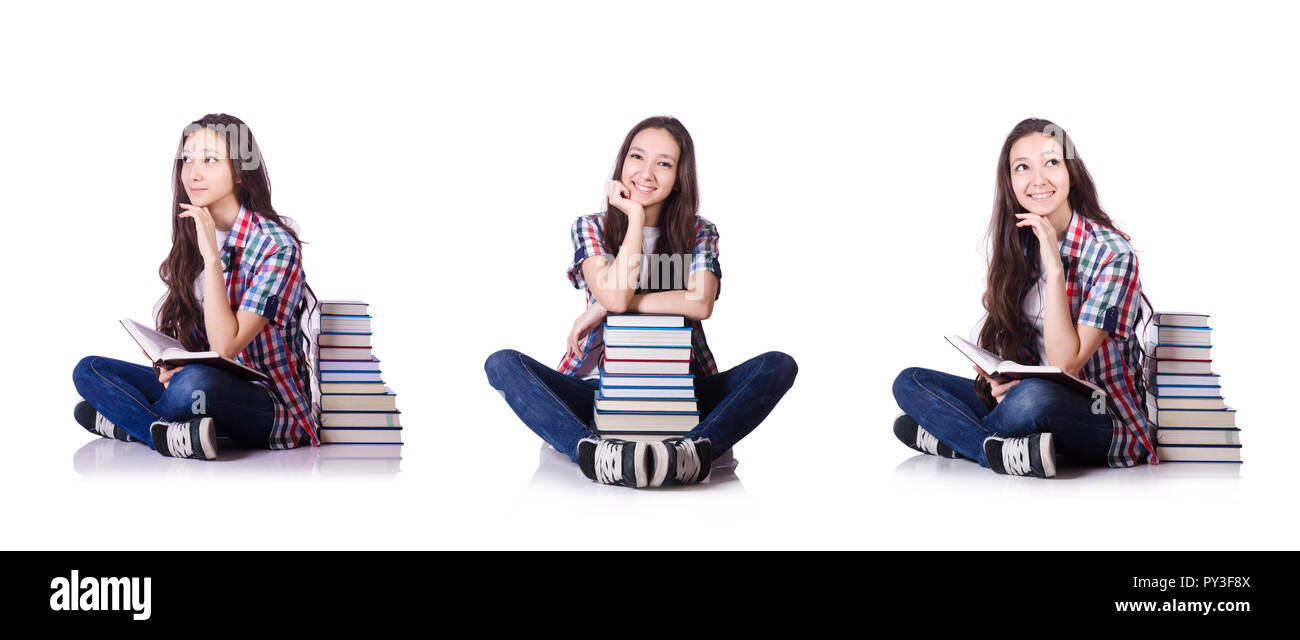 Student with books isolated on white Stock Photo - Alamy