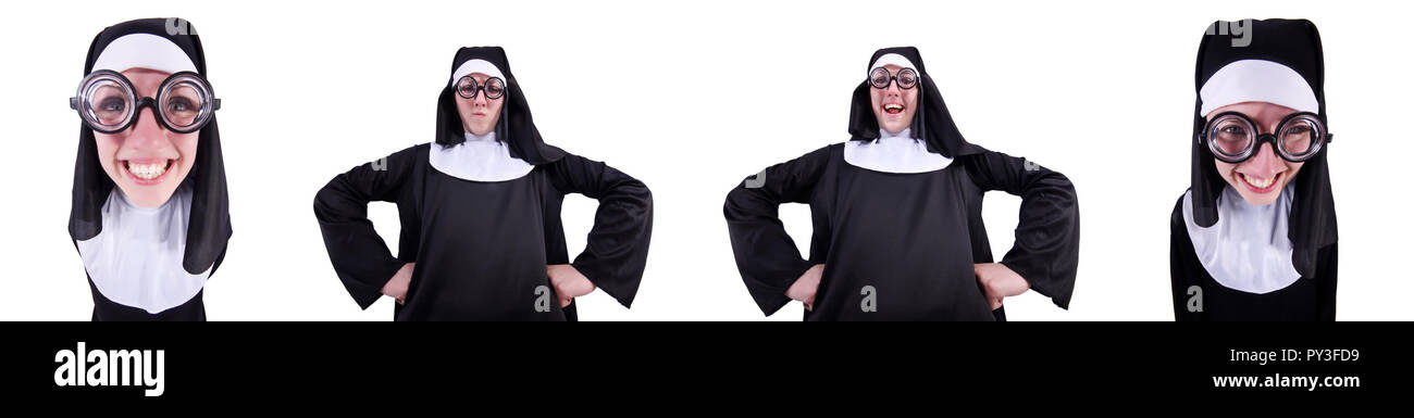 Funny nun isolated on the white background Stock Photo - Alamy