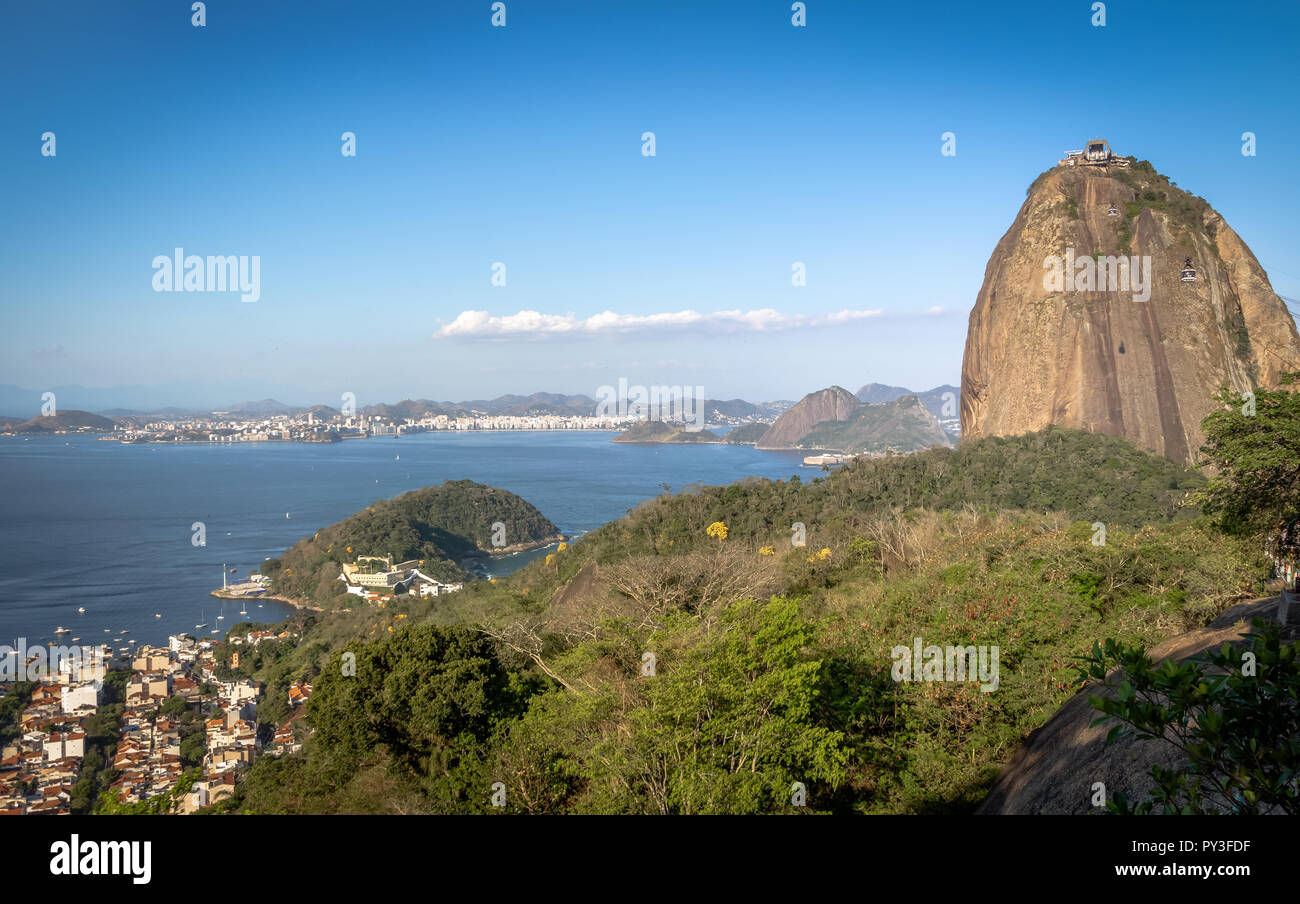 Sugar Loaf Mountain and aerial view of Guanabara Bay from Urca Hill ...