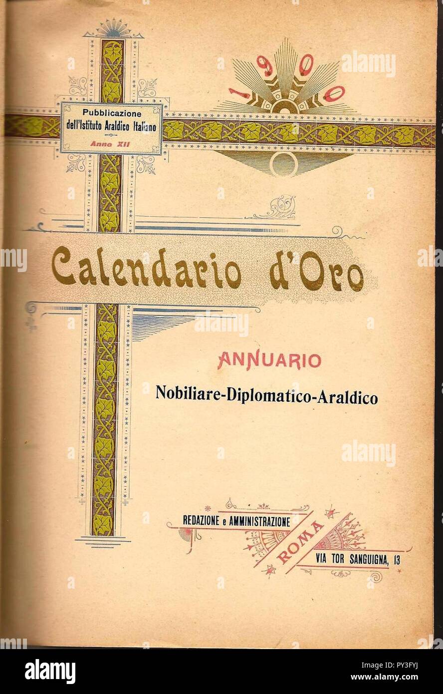 Calendario d'oro 1900-pagina 0 Stock Photo - Alamy