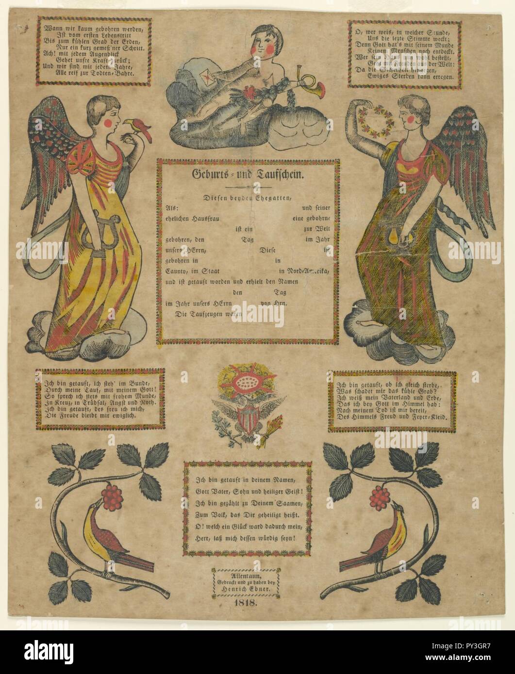 Calligraphy, Birth Certificate, 1818 Stock Photo - Alamy