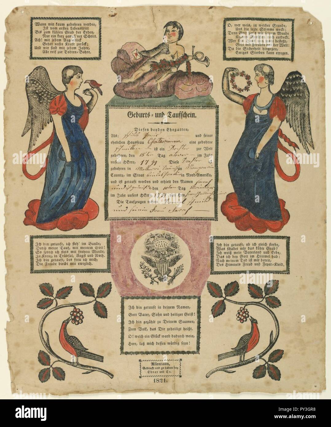 Calligraphy, Birth Certificate, 1821 Stock Photo - Alamy