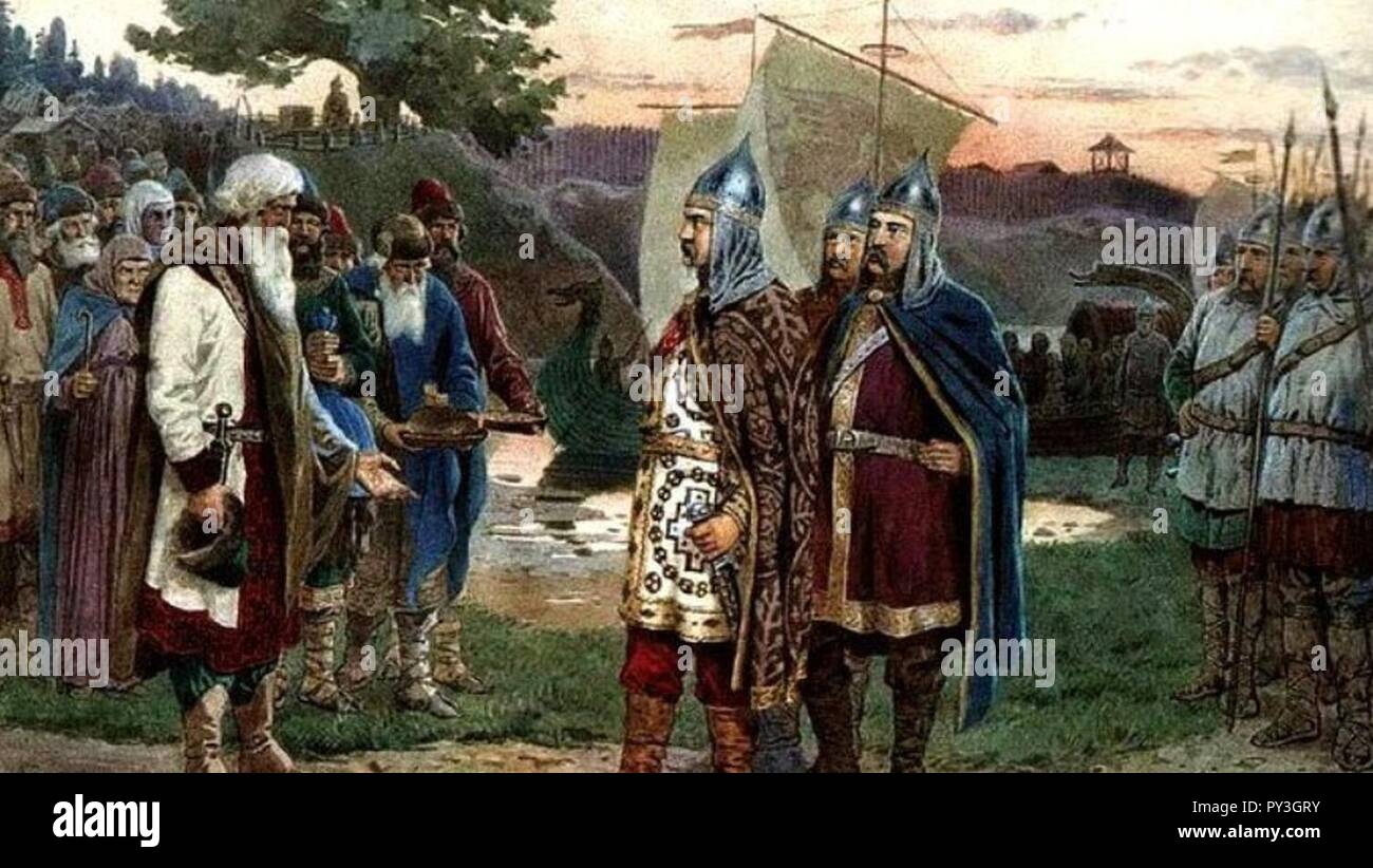 Calling of varangians by A.Krivshenko (1889) color Stock Photo - Alamy