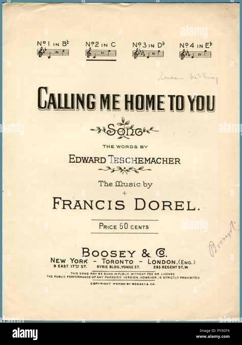 Calling You Home to Me sheet music Stock Photo - Alamy