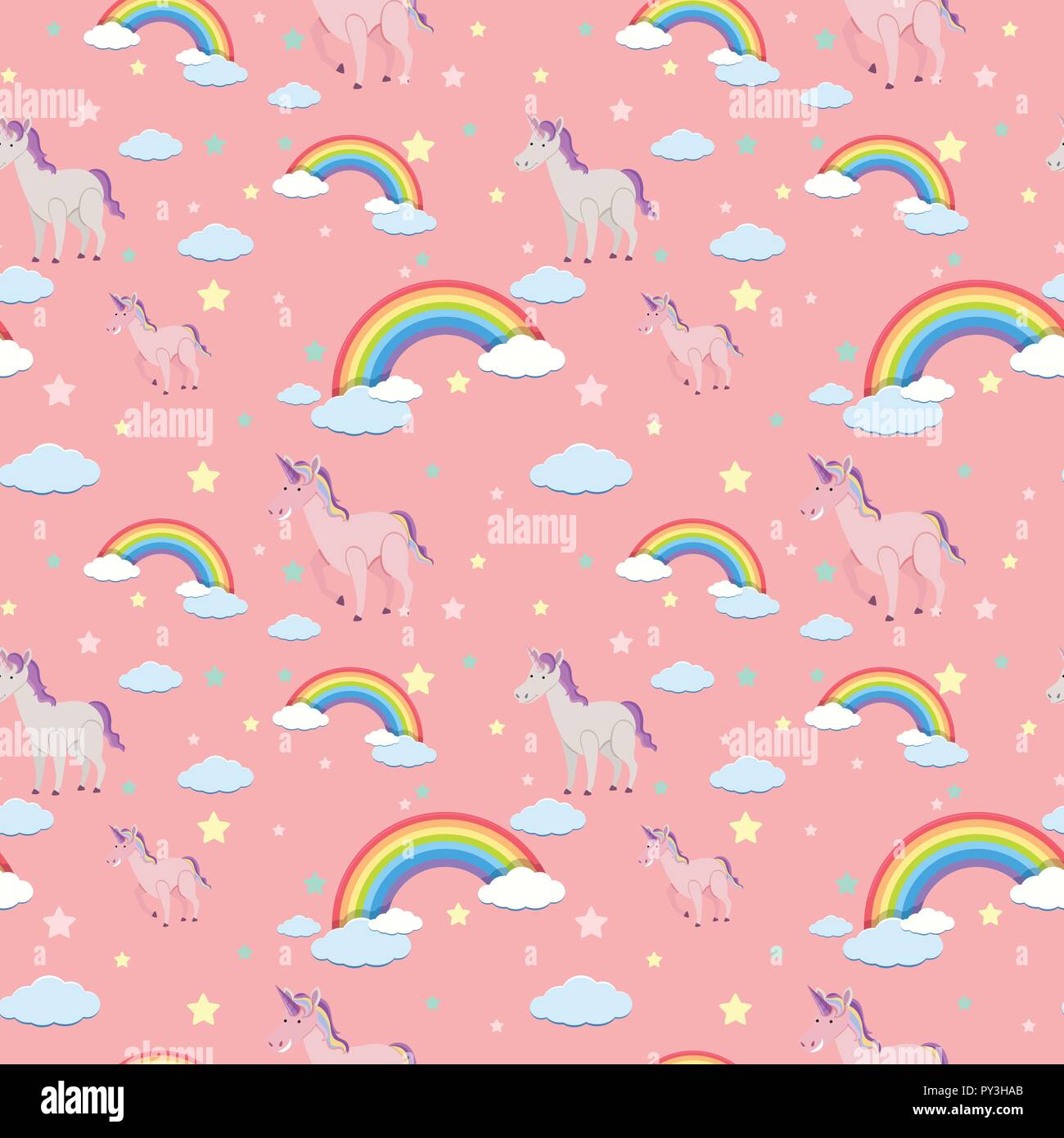 Seamless background with unicorns and rainbows illustration Stock ...