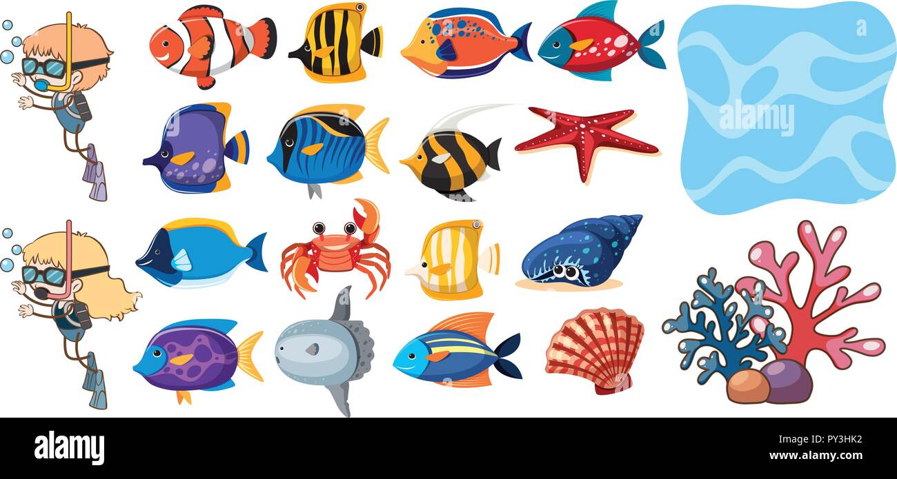 A Set of Fish and Water Element illustration Stock Vector Image & Art ...