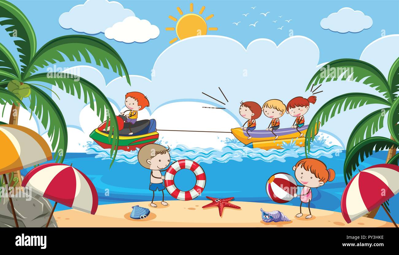 Summer Holiday With Kids Activities Illustration Stock Vector Image