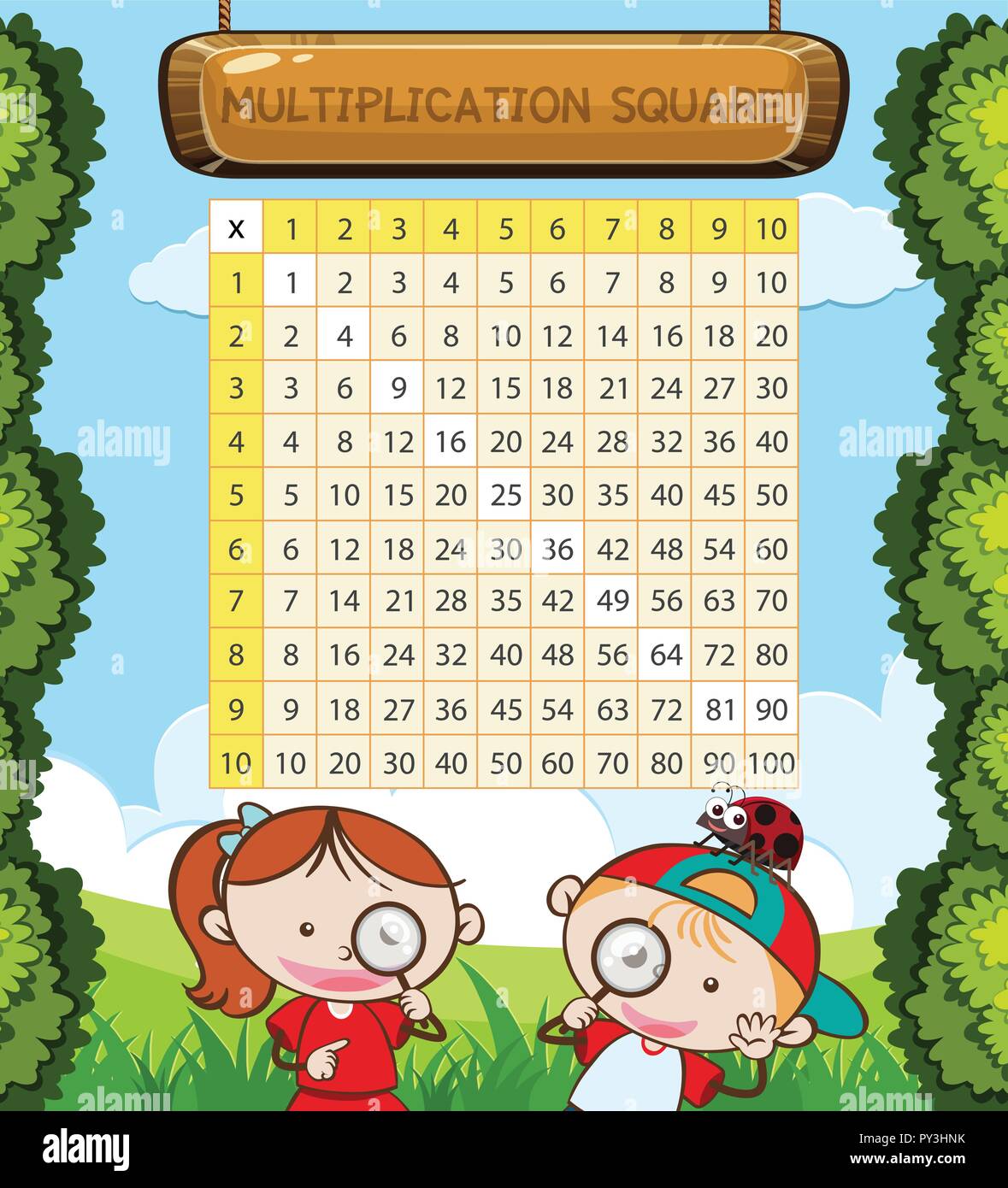 Math Multiplication Square with Kids illustration Stock Vector Image ...