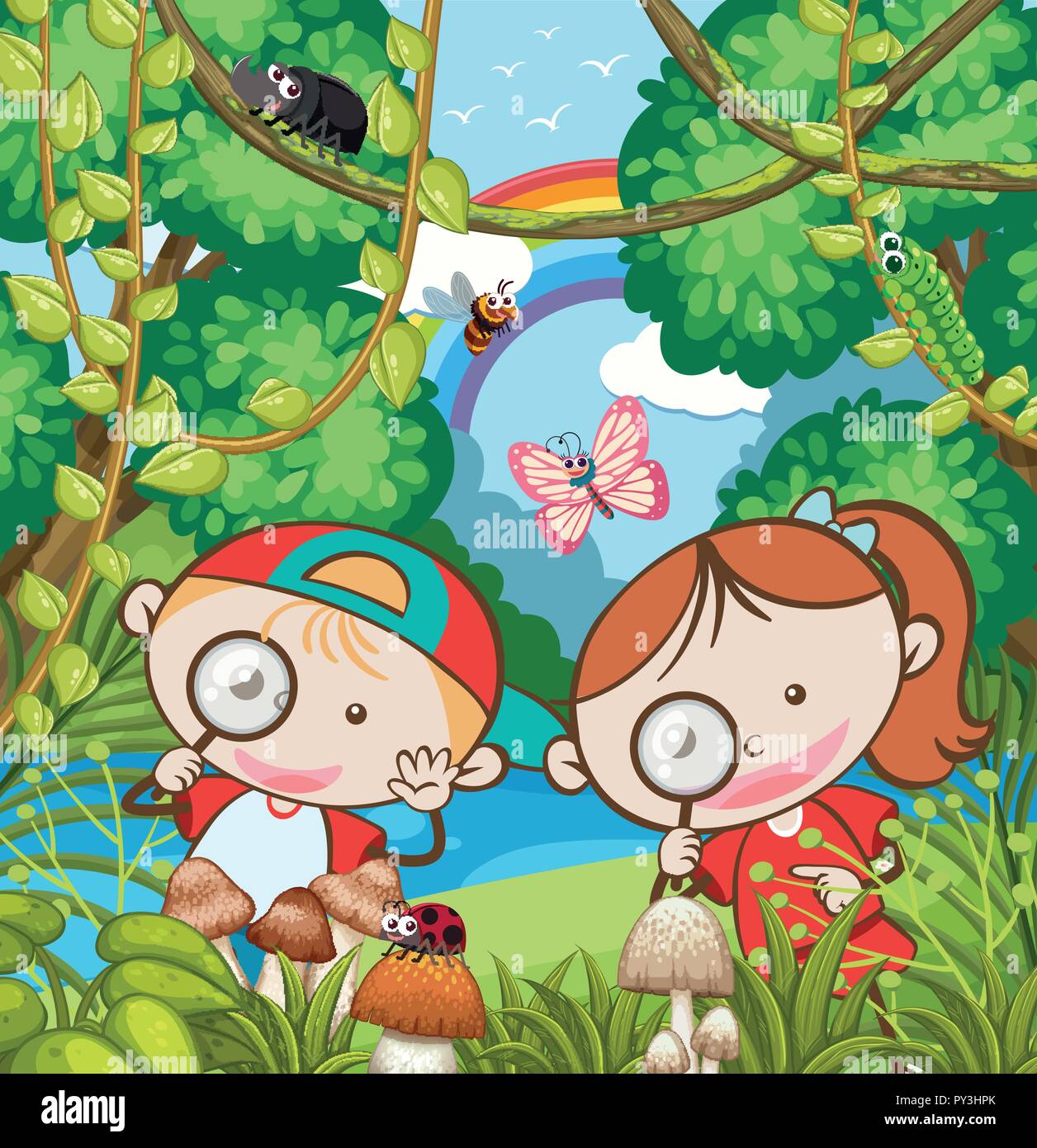 Kids Research in the Forest illustration Stock Vector Image & Art - Alamy