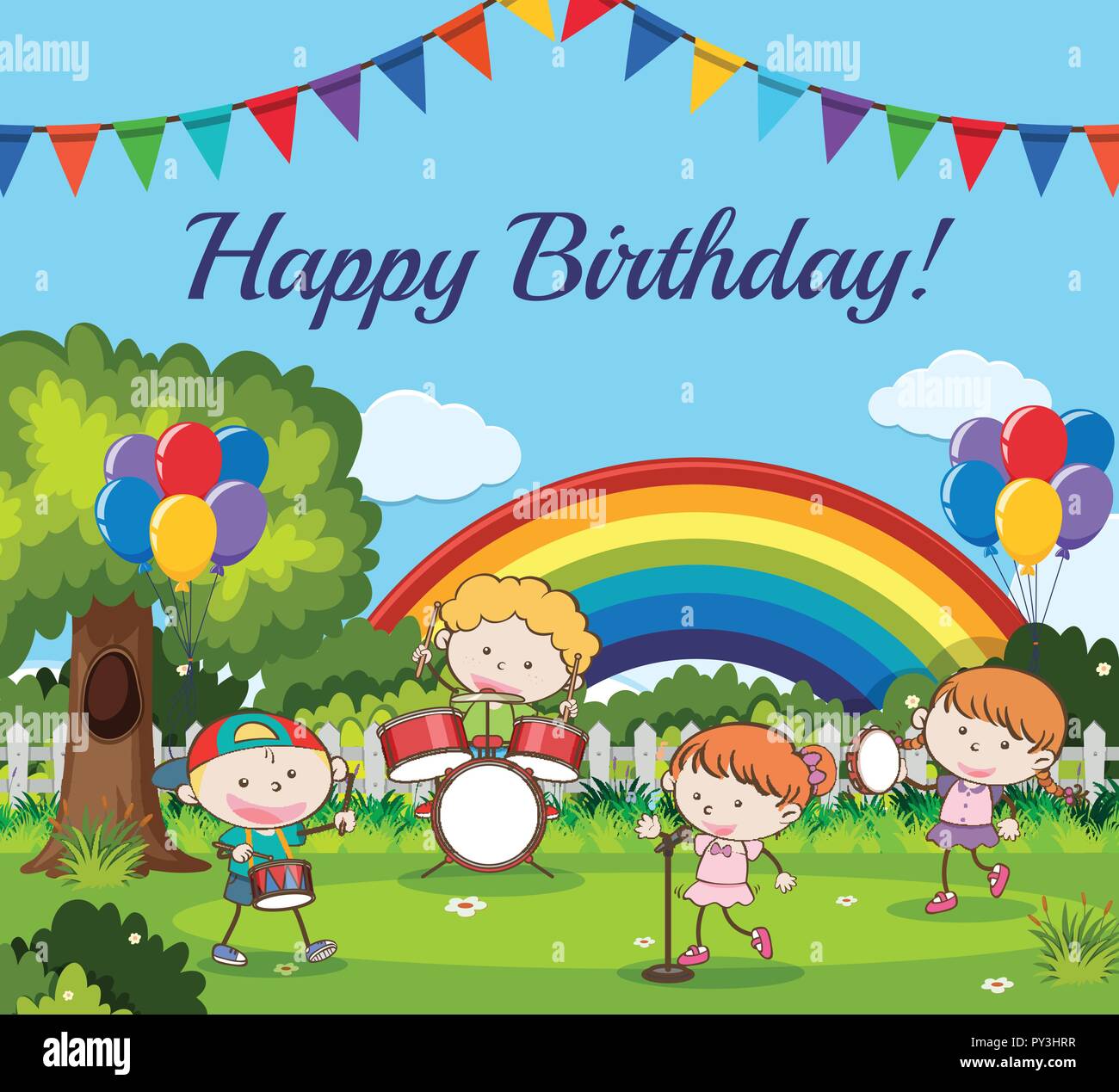 Happy Birthday Card with Musician Band illustration Stock Vector Image ...