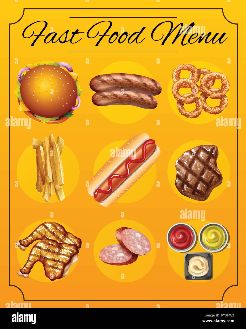 Fast Food Menu on Yellow Background illustration Stock Vector Image ...