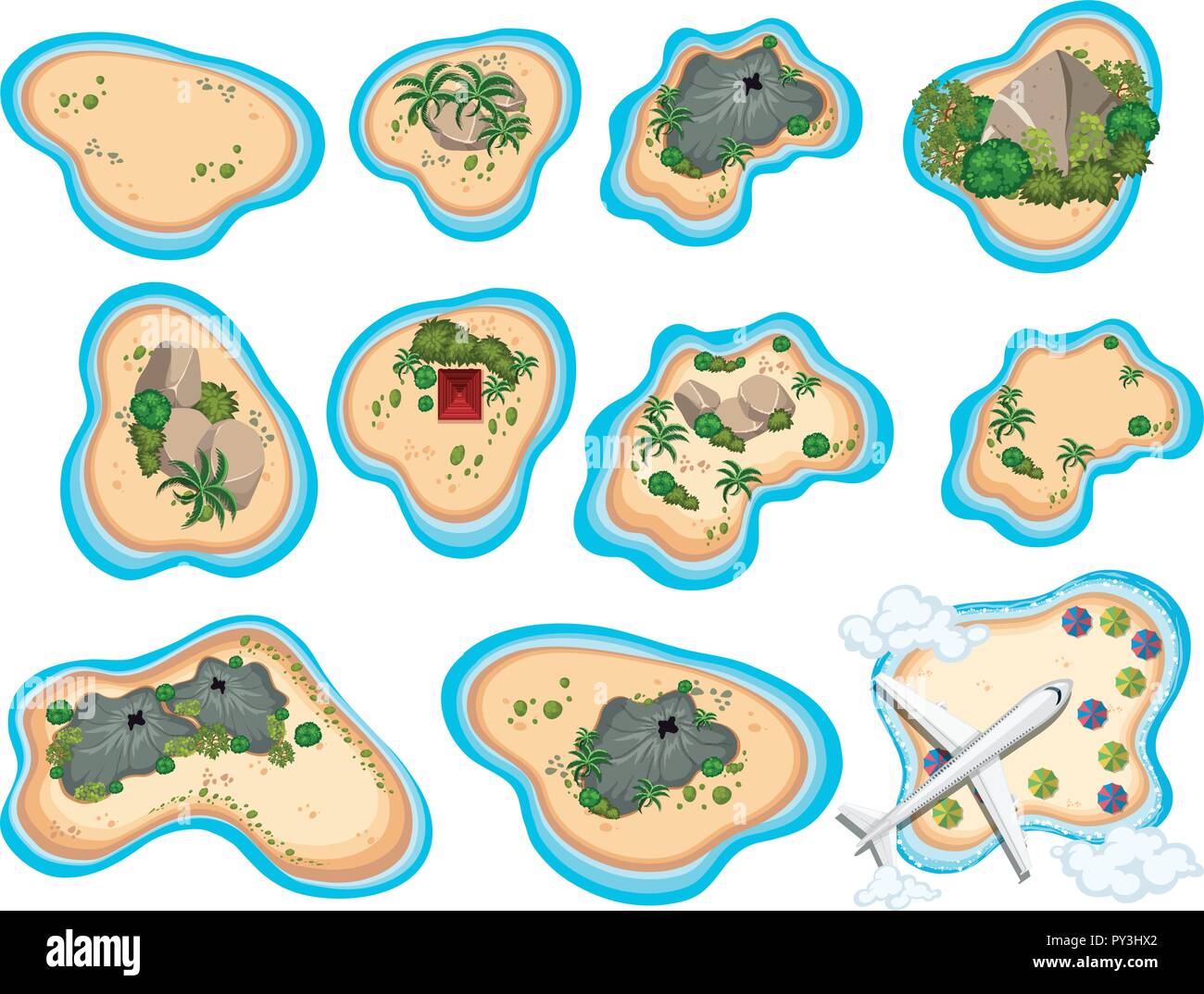 A Set of Beautiful Tropical Island illustration Stock Vector Image ...