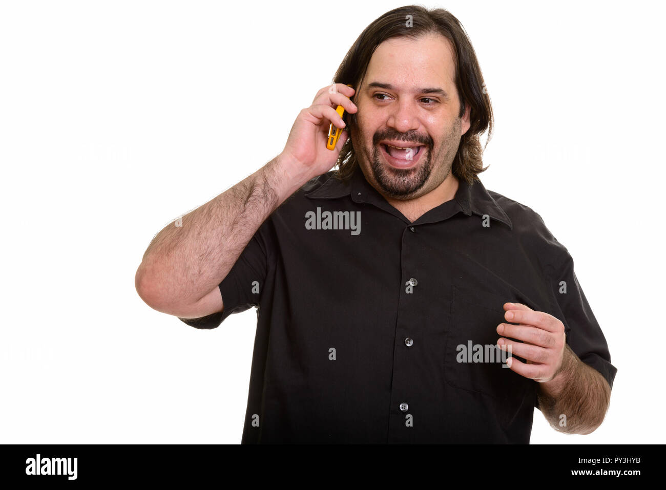 Fat man on mobile phone hi-res stock photography and images - Alamy