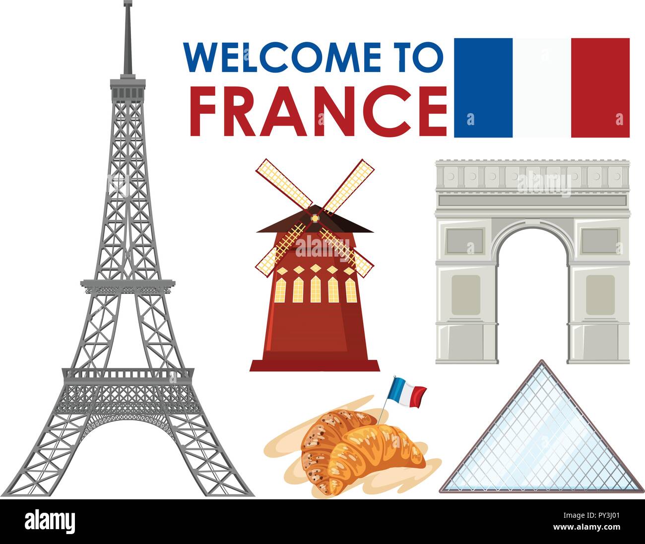 Welcome to france with landmarks illustration Stock Vector Image & Art ...