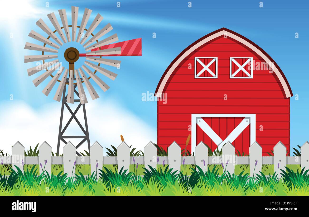 farm scene with windmill and barn illustration Stock Vector Image & Art ...