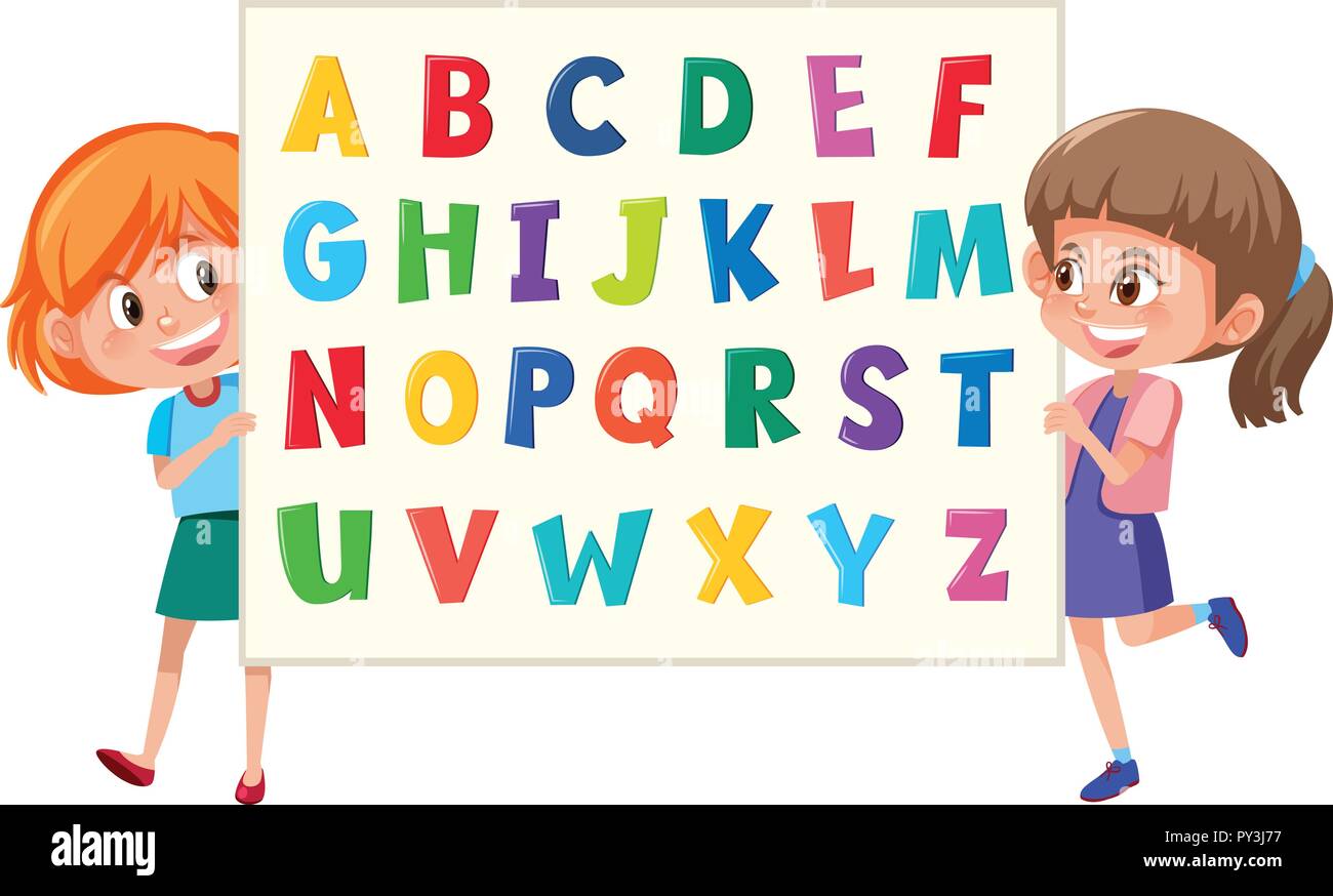Girls holding english alphabet illustration Stock Vector Image & Art ...