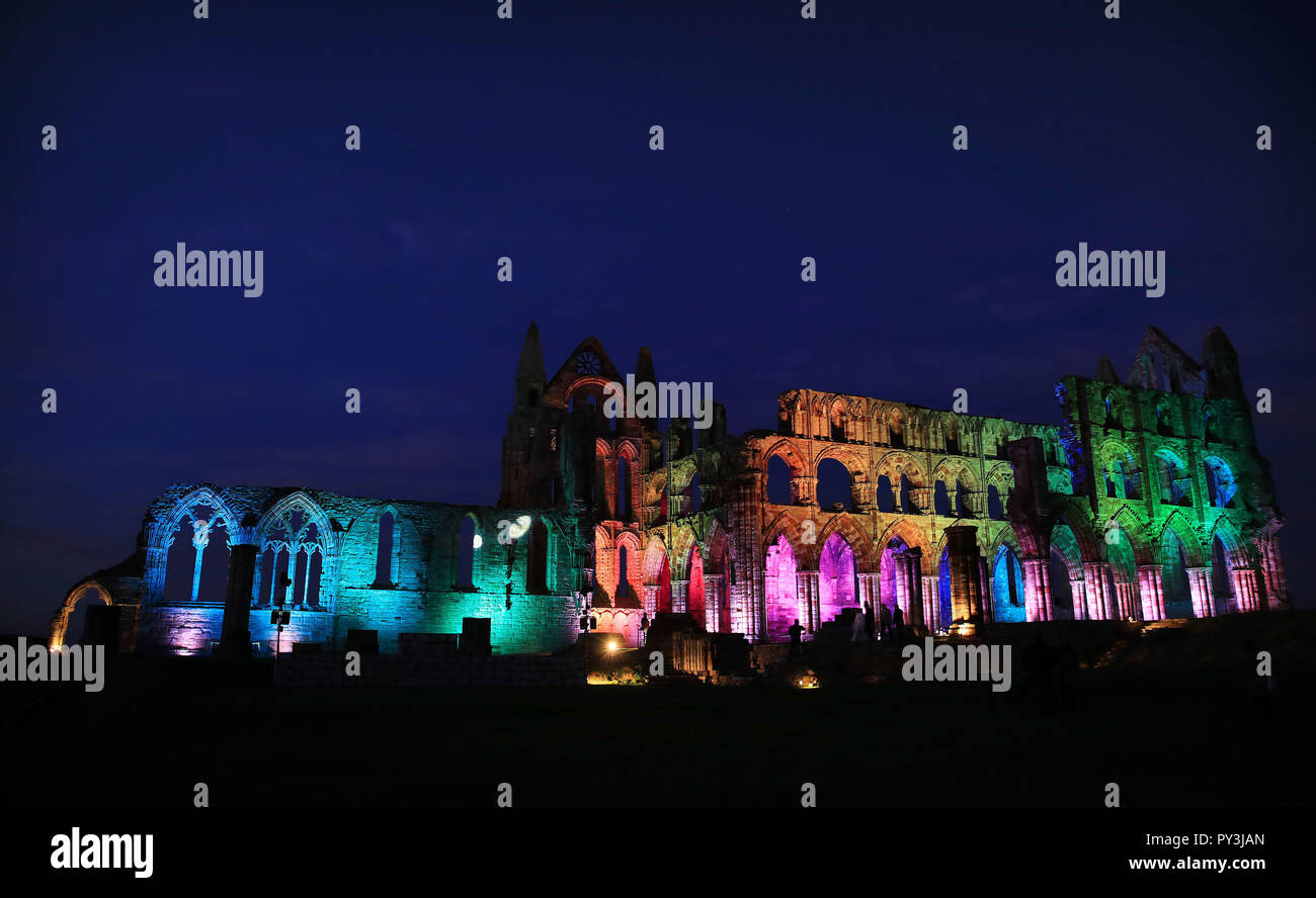 Lights illuminate the ruins of Whitby Abbey in North Yorkshire for ...