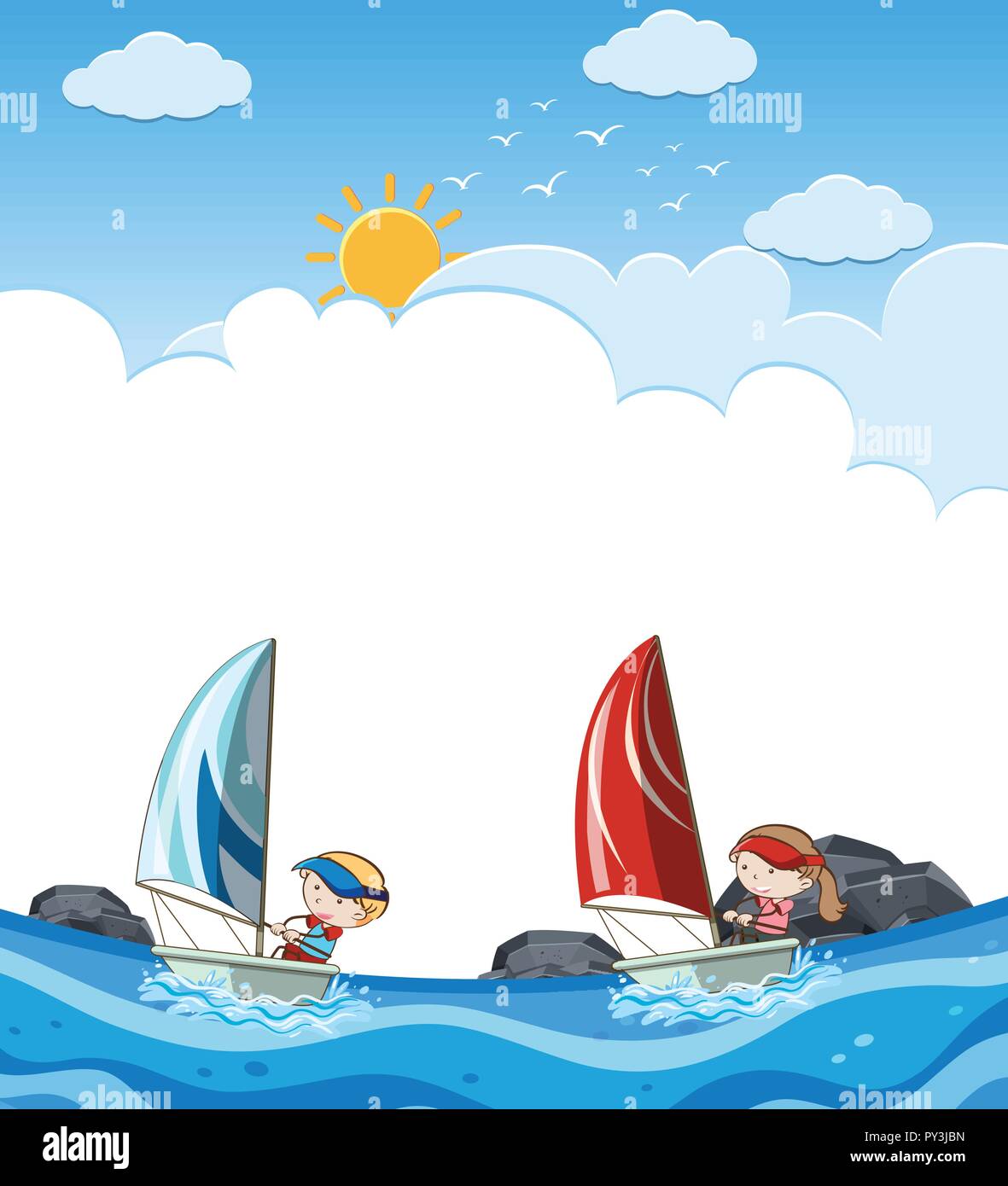Kids Sailboat Competition on Sunny Day illustration Stock Vector Image ...