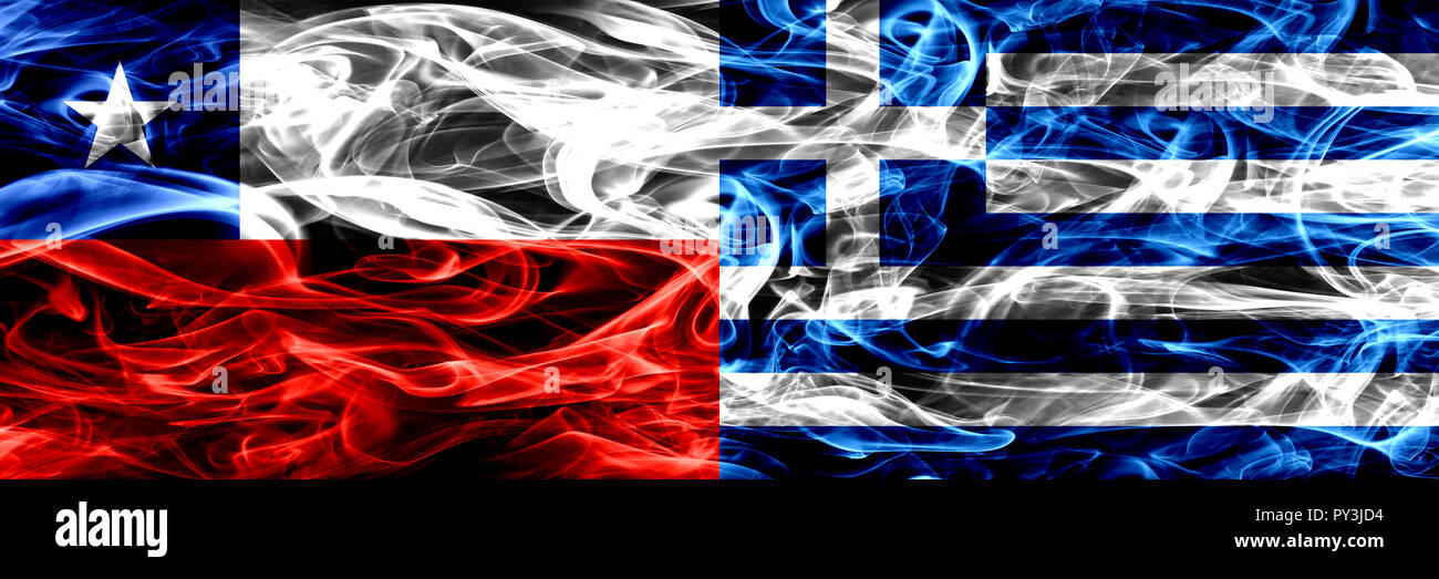Chile, Chilean vs Greece, Greek smoke flags placed side by side ...