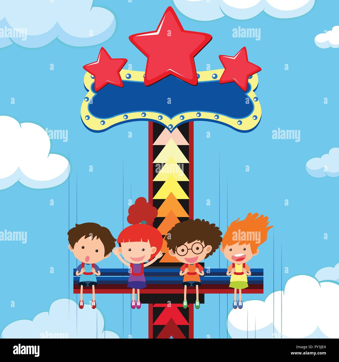 Children ride giant drop at theme park illustration Stock Vector Image ...